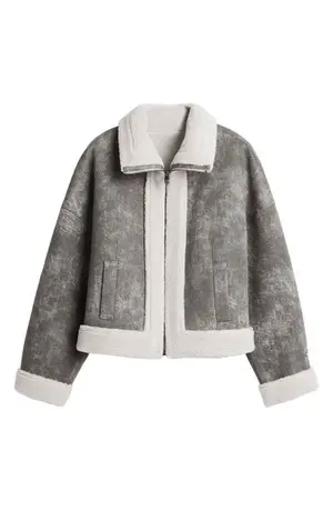 Desigual Mixed Media Faux Leather Jacket With Faux Shearling Trim