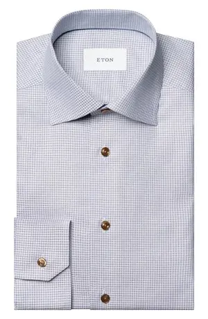 Eton Slim Fit Check Organic Cotton Twill Dress Shirt - Blue