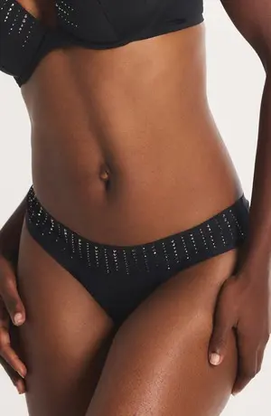 SAVAGE X FENTY Microfiber Rhinestone Thong - Black Caviar