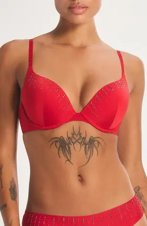 SAVAGE X FENTY Microfiber Rhinestone Underwire Push-up Bra - Timeless Red