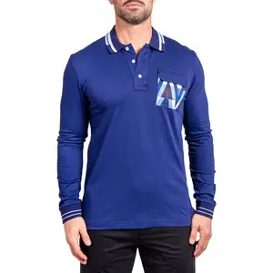 MACEOO Ascension 0080 Tipped Long Sleeve Polo - Blue