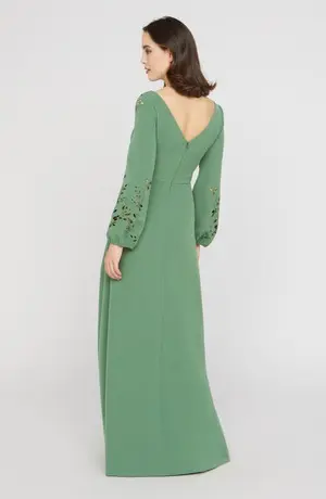 KAY UNGER Valentina Embroidered Long Sleeve Gown