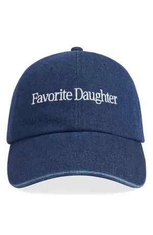 FAVORITE DAUGHTER Classic Logo Cotton Denim Baseball Cap Dark Wash