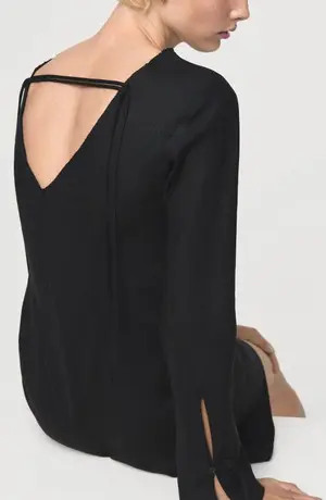 Mango Open Back Linen Blend Mini Dress