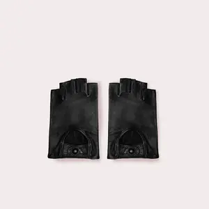 SEYMOURE Fingerless Italian Leather Driving Gloves - Black