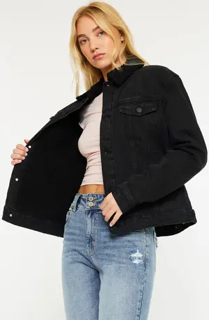 KANCAN Sonny Faux-fur Collar Trucker Jacket - Black