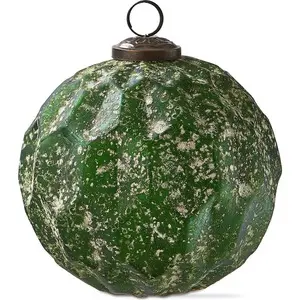 TAG Antiqued Honeycomb Glass Ornament Dark Christmas Decor - Green