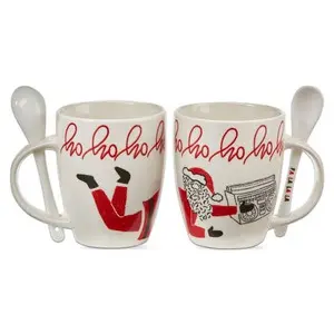 TAG Hohoho Santa Mug With Spoon Bone China Christmas Drinkware - Red