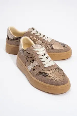 PROLOGUE SHOES Rexie Glitter Sneakers - Gold Print Faux Leather