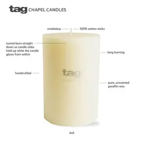 TAG Chapel Ivory Pillar Candles Unscented Drip-free Set Of 6