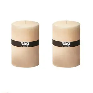 TAG Chapel Ivory Pillar Decorative Wax Candle Set Of 2 Unscented - Beige