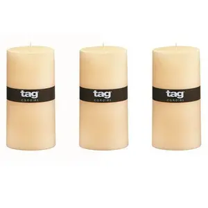 TAG Chapel Ivory Pillar Candles Unscented Long Burning Set Of 3 - Beige