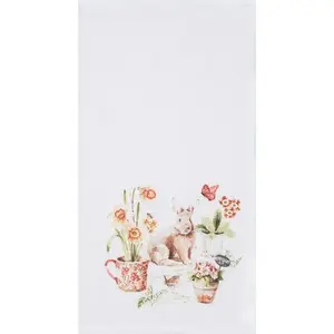 C&F HOME Little Garden Rabbit Bunny Kitchen And Bathroom Graphic Print Hand Towel - Red