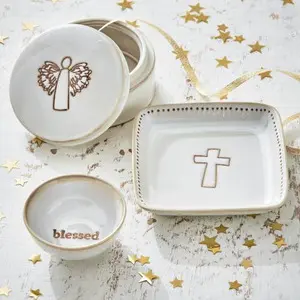 TAG Angel Trinket Dish With Lid Decorative Ceramic Tray Christmas