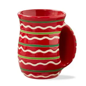 TAG Festive Stripe Handwarmer Mug Multi Ceramic Dishwasher Safe - Red