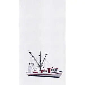 C&F HOME Shrimp Boat Kitchen And Bathroom Embroide Hand Towel - Red