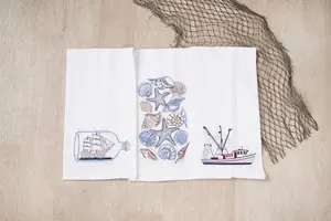 C&F HOME Shrimp Boat Kitchen And Bathroom Embroide Hand Towel