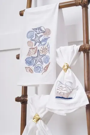 C&F HOME Shrimp Boat Kitchen And Bathroom Embroide Hand Towel