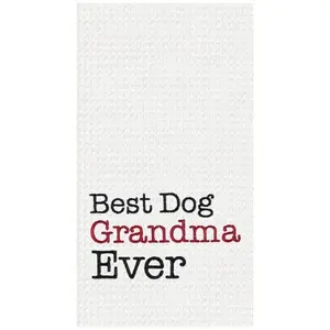 C&F HOME Dog Grandma Kitchen And Bathroom Embroide Waffle Hand Towel - Red