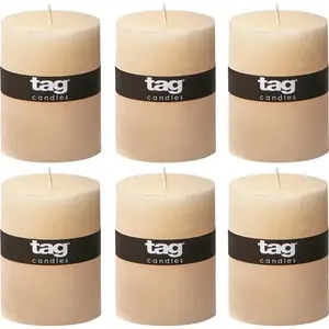 TAG Ivory Pillar Candles Unscented Long Burning Set Of 6 - Beige