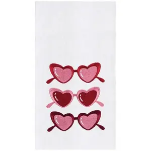 C&F HOME Heart Glasses Embroidered 100% Cotton Flour Sack Valentine's Day Dishtowel - Pink