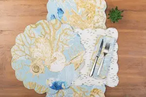 C&F HOME Belmont Reef Reversible Graphic Print Machine Washable Quilted Table Runner 14" X 51