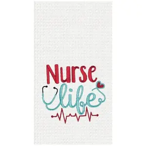 C&F HOME Nurse Life Kitchen And Bathroom Embroide Waffle Hand Towel - Red
