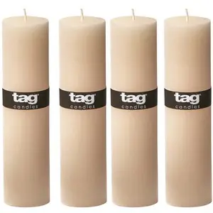 TAG Chapel Ivory Pillar Candles Unscented Long Burning Set Of 4 - Beige