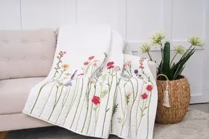 C&F HOME 50" X 60" Botanical Field Floral Embroidered Quilted Throw Blanket