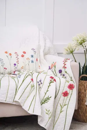 C&F HOME 50" X 60" Botanical Field Floral Embroidered Quilted Throw Blanket