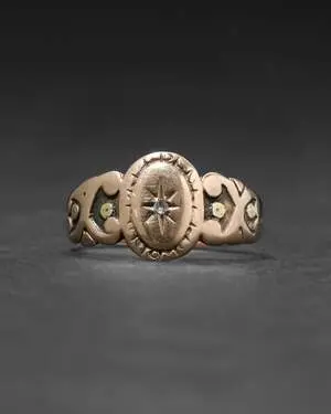 Alexis Bittar 1800s 10k Gold Signet Ring With Diamond Star Motif - Rose Gold