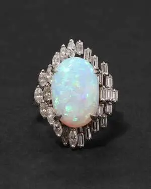 Alexis Bittar Vintage 1950s Opal And Diamond Ring - Gold