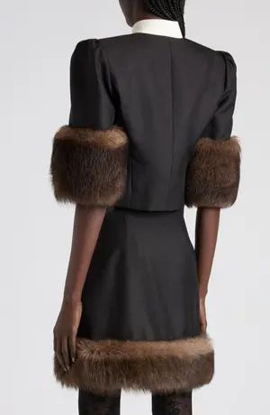 Valentino Garavani Genuine Shearling Trim Silk Shantung Jacket