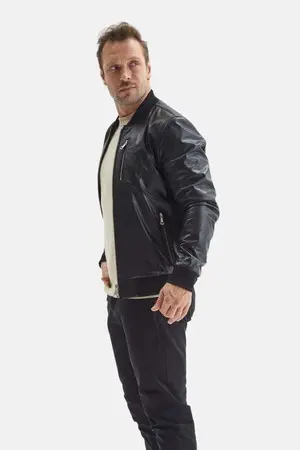 FURNIQ UK Leather Bomber Jacket