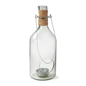 TAG Recycled Blown Glass Bottle Lantern Tealight Candle Holder - Clear