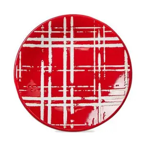 TAG Plaid Ceramic Appetizer Plate Dishwasher Safe Dining - Red
