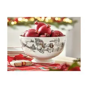 TAG Farmhouse Christmas Earthenware White Pedestal Bowl