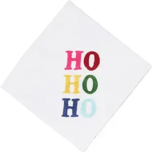 CAROL & FRANK Rainbow "ho Ho Ho" 100% Cotton Christmas Set Of 4 Cloth Napkins - White