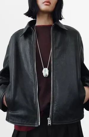 Mango Leather Bomber Jacket