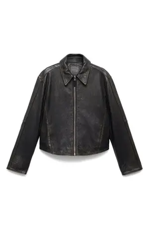 Mango Leather Bomber Jacket