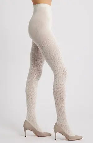 Hue Diamond Pointelle Tights - Ivory