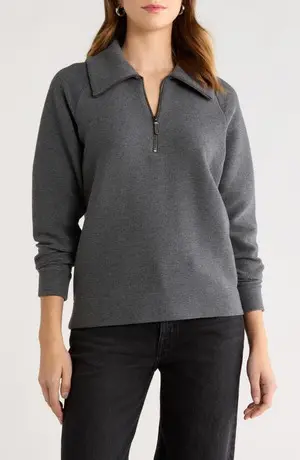 Caslon Ottoman Half Zip Pullover - Grey Dark Charcoal Heather