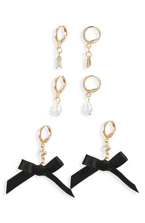 Bp. Set Of 3 Drop Earrings - Goldvory- Black