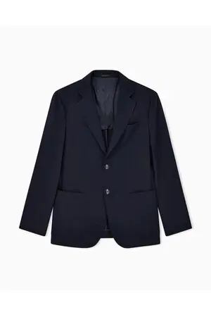 Giorgio Armani Upton Line Single-breasted Virgin Wool Canneté Jacket - Navy