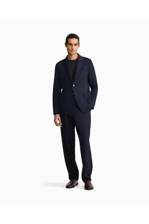Giorgio Armani Upton Line Single-breasted Virgin Wool Canneté Jacket - Navy