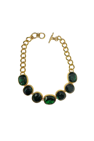 KENNETH JAY LANE Emerald Headlight Necklace - Gold