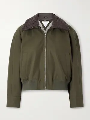 Bottega Veneta Intrecciato Leather-trimmed Cotton-twill Jacket - Green