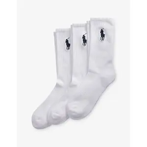 Ralph Lauren Logo-embroidered Stretch Cotton-blend Crew Socks Pack Of Three - White 100