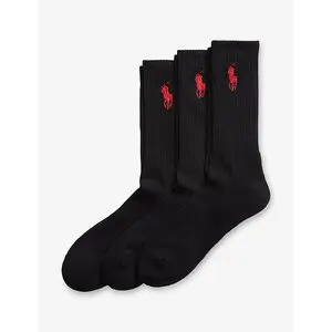 Ralph Lauren Logo-embroidered Stretch Cotton-blend Crew Socks Pack Of Three - Black 001