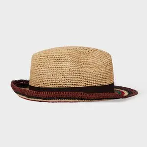 Paul Smith Signature Stripe Straw Trilby Hat - Brown